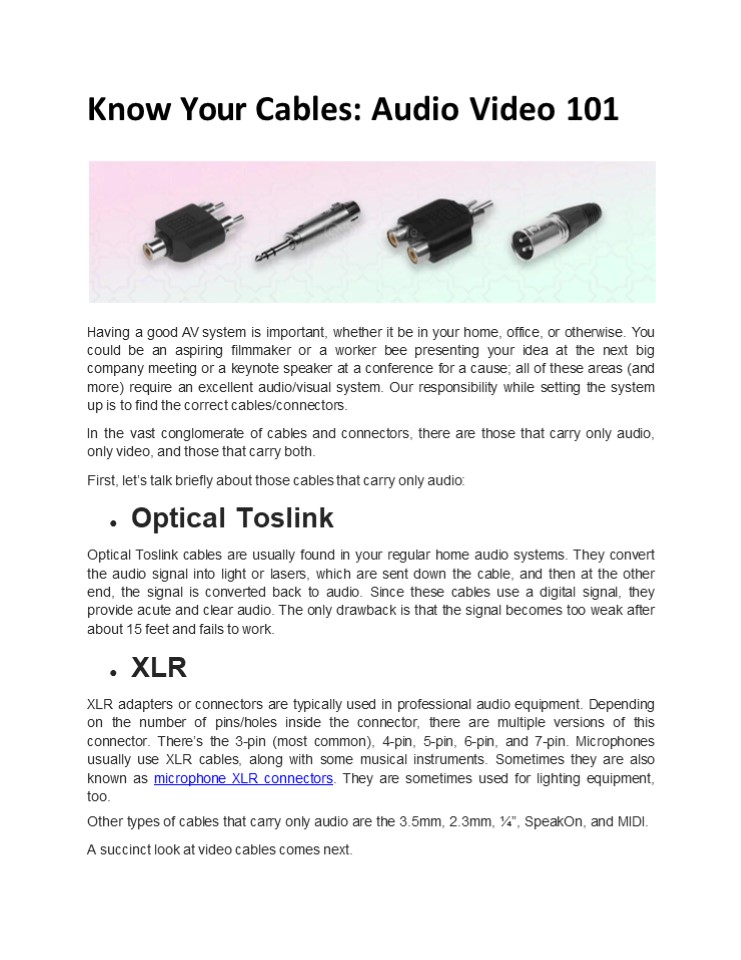 PPT – Know Your Cables: Audio Video 101 PowerPoint presentation | free ...