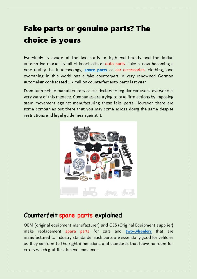 Fake parts or genuine parts? The choice is yours presentation | free to ...
