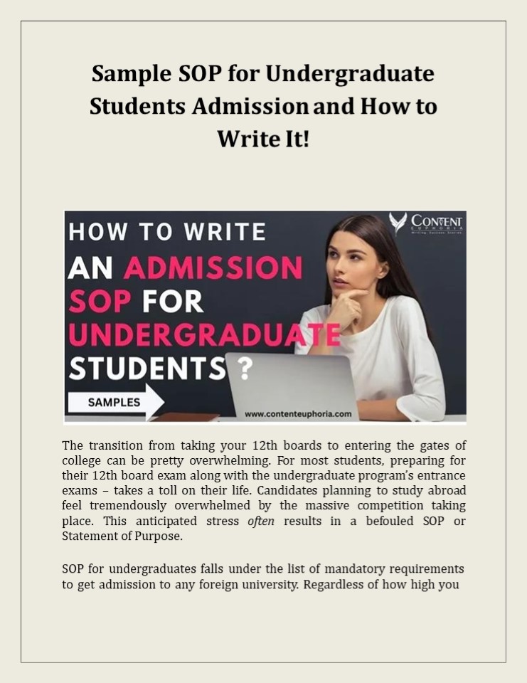 Sample SOP For Undergraduate Students Admission And How To Write It! (1 ...