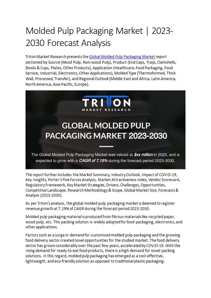 Molded Pulp Packaging Market | 2023-2030 Forecast Analysis presentation ...