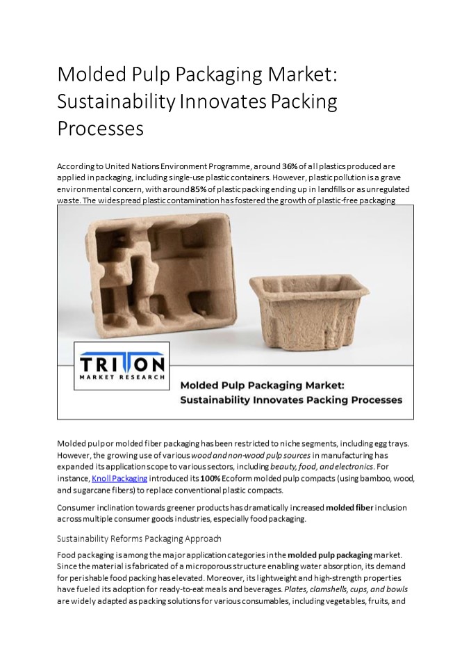 Molded Pulp Packaging Market: Sustainability Innovates Packing ...