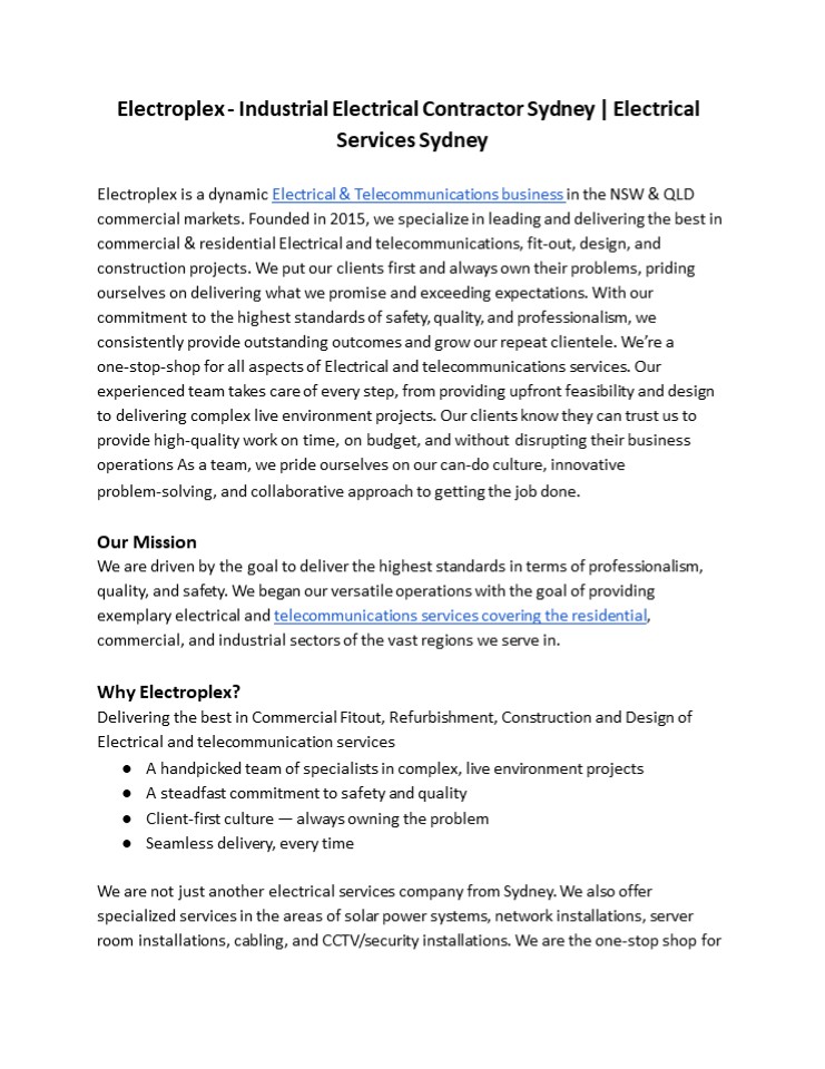 Electroplex - Industrial Electrical Contractor Sydney | Electrical ...