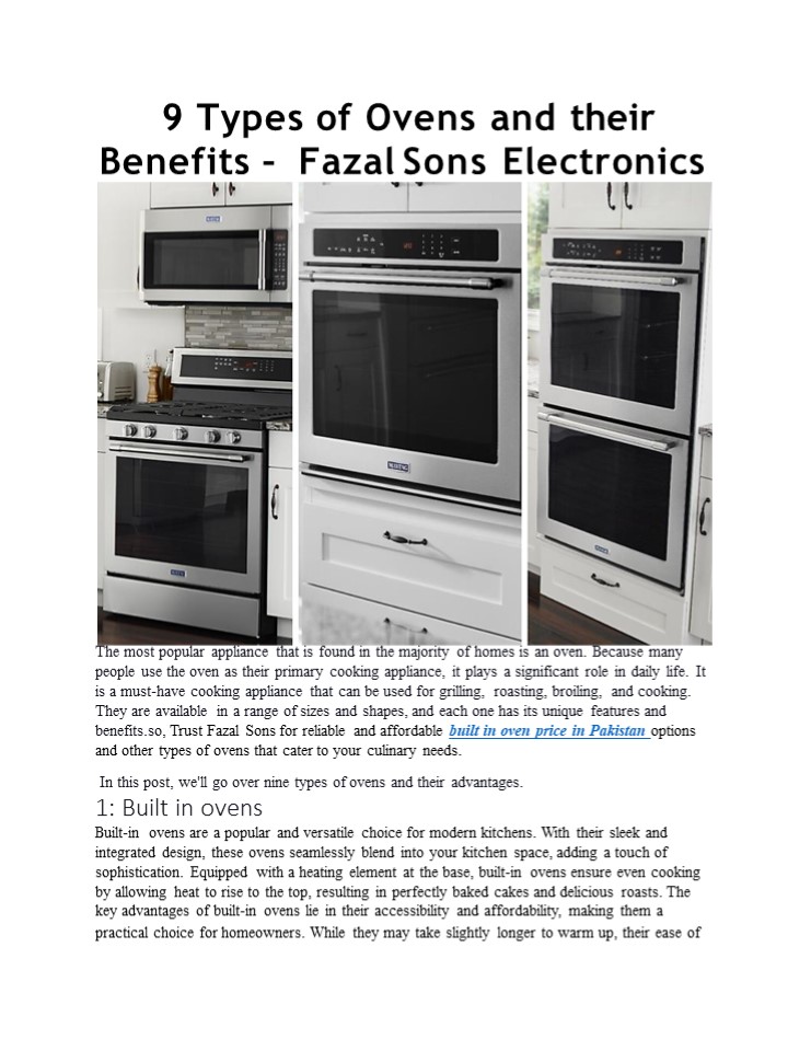 9 Types of Ovens and their Benefits – Fazal Sons Electronics ...