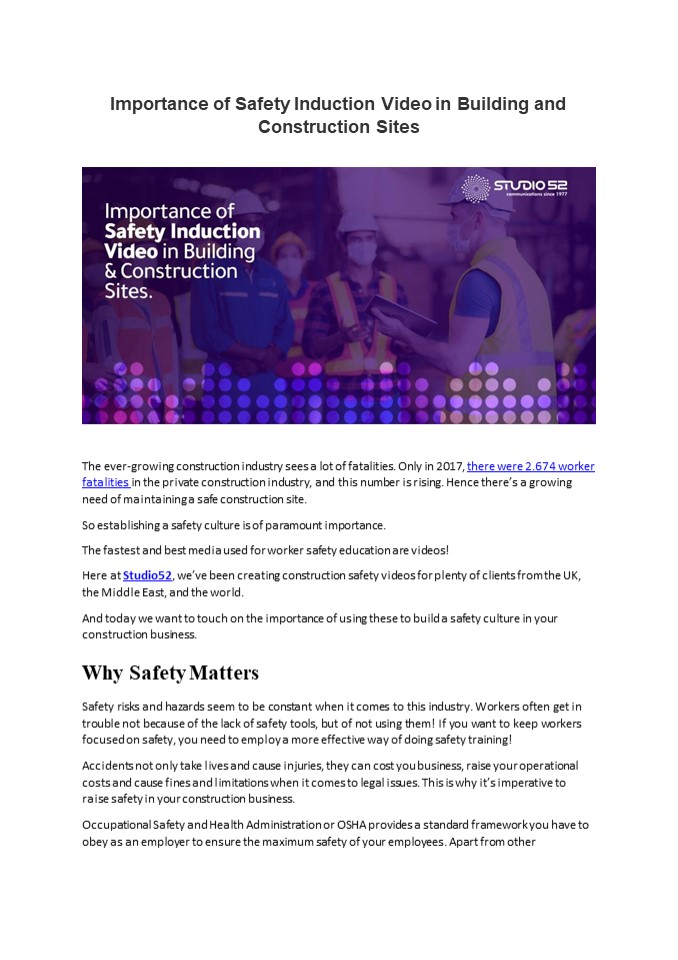 Importance of Safety Induction Video in Building and Construction Sites ...