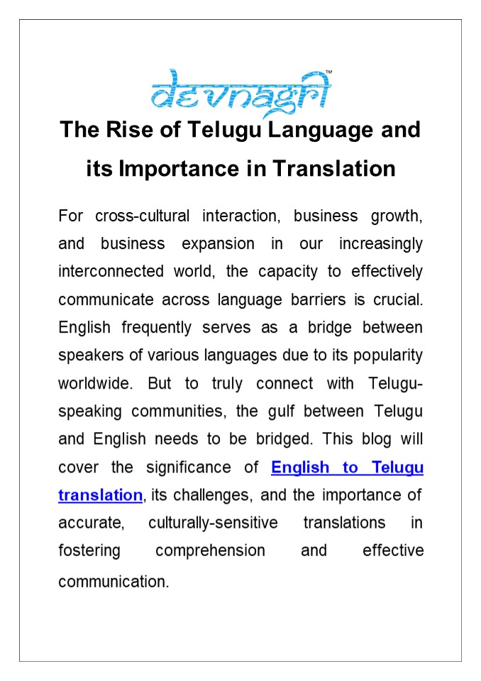 The Rise of Telugu Language and its Importance in Translation ...