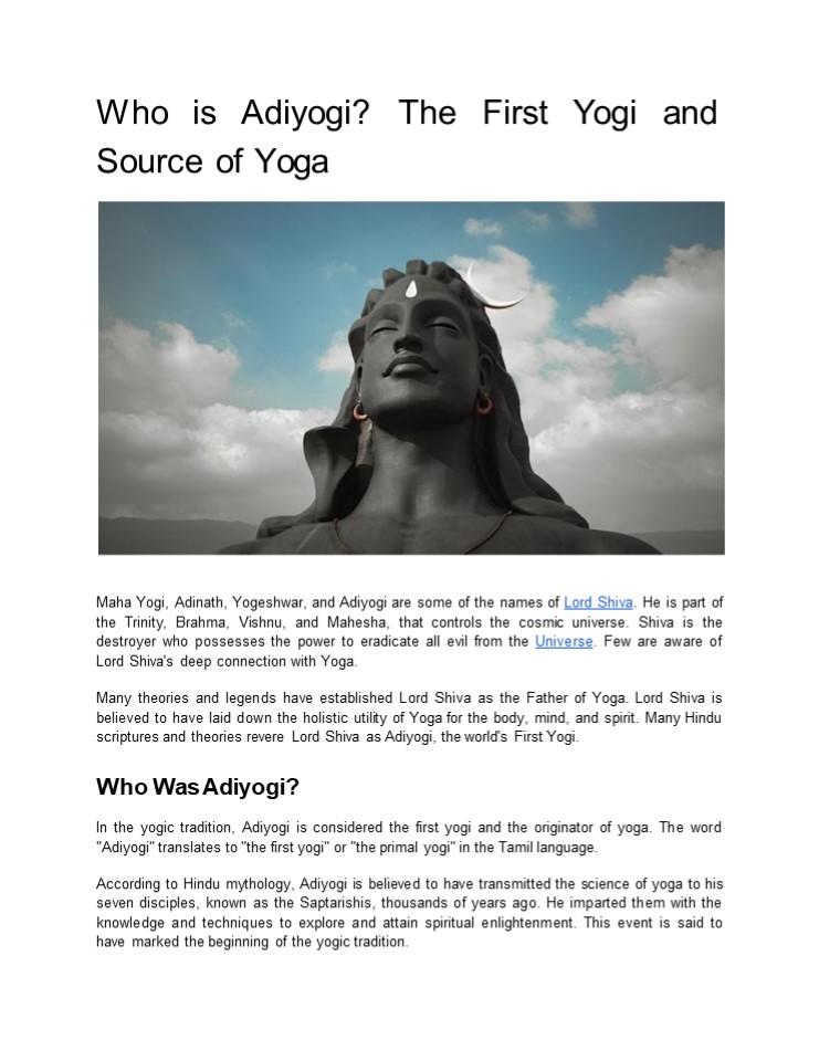 Who is Adiyogi? The First Yogi and Source of Yoga presentation | free ...