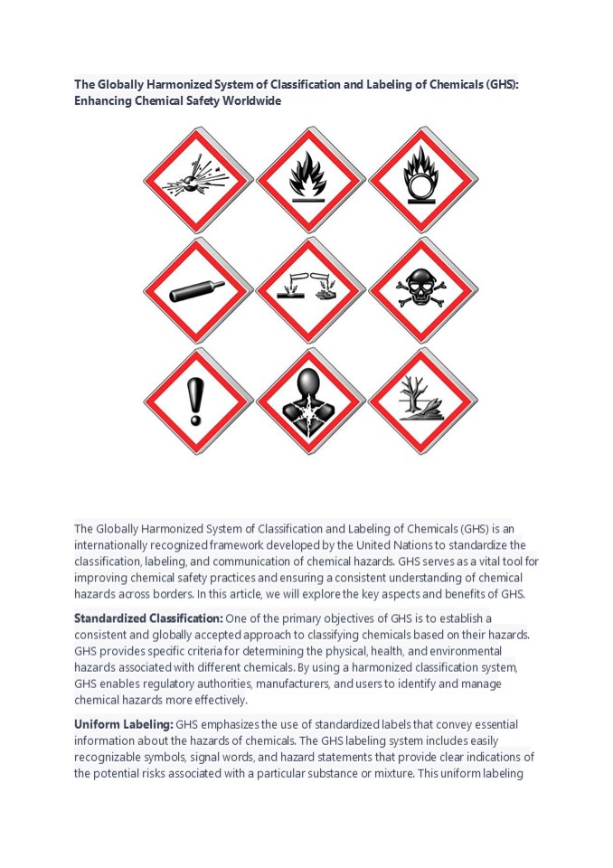 The Globally Harmonized System of Classification and Labeling of Chemicals (GHS): Enhancing ...