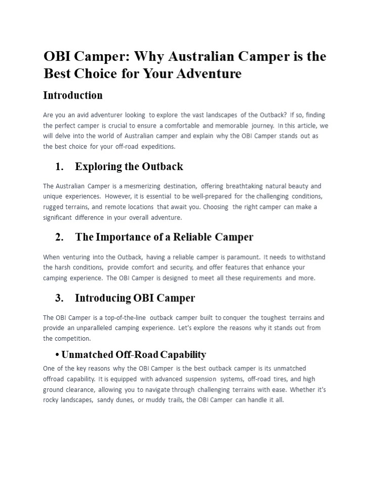 OBI Camper: Why Australian Camper is the Best Choice for Your Adventure ...