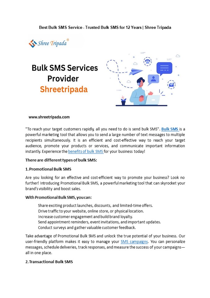 Best Bulk SMS Service - Trusted Bulk SMS for 12 Years | Shree Tripada presentation | free to ...