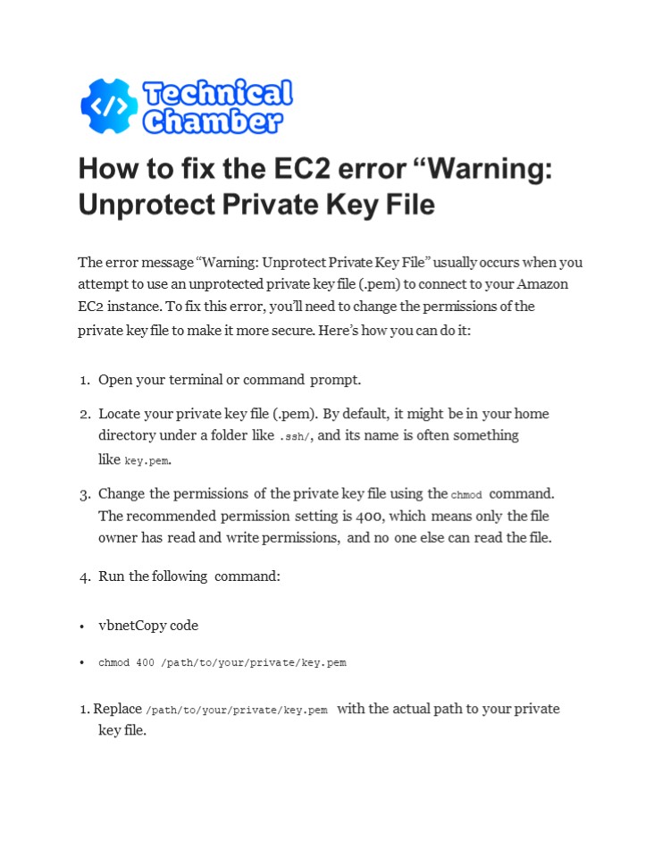 How to fix the EC2 error “Warning: Unprotect Private Key File presentation | free to download
