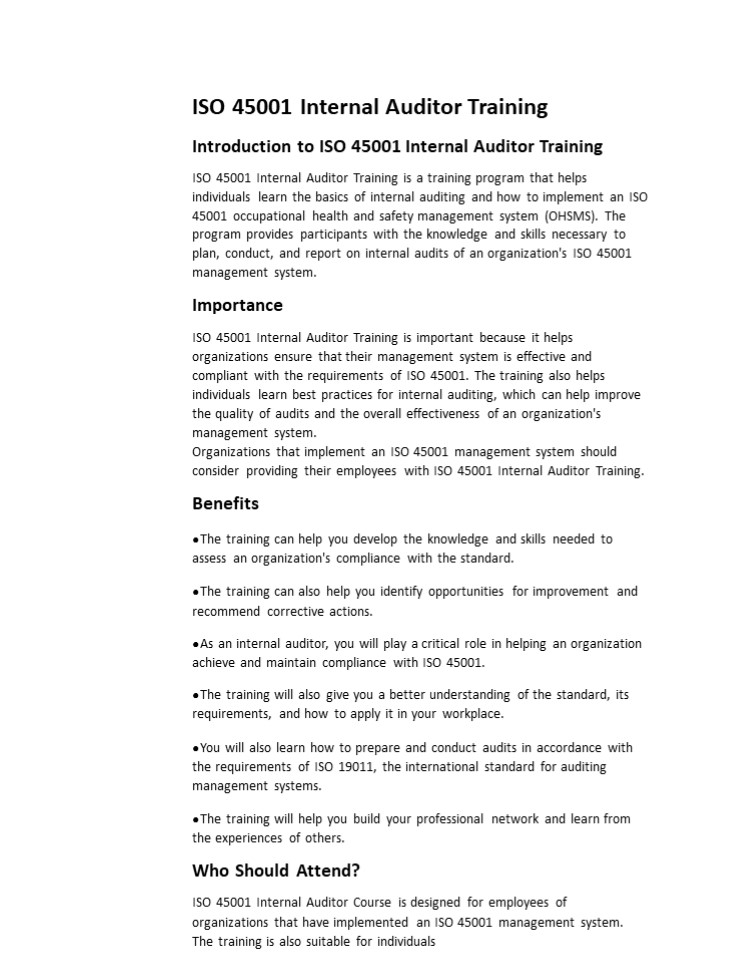 iso 45001 internal auditor training presentation | free to download