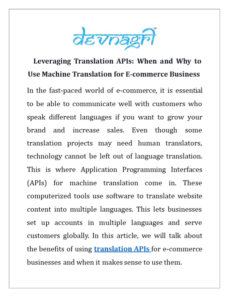 Leveraging Translation APIs: When and Why to Use Machine Translation ...