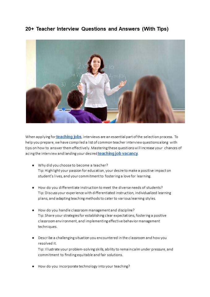 PPT – Teaching Jobs- 20+ Teacher Interview Questions and Answers ...