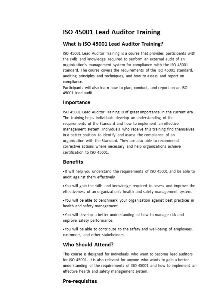 ISO 45001:2018 LEAD AUDITOR TRAINING presentation | free to download