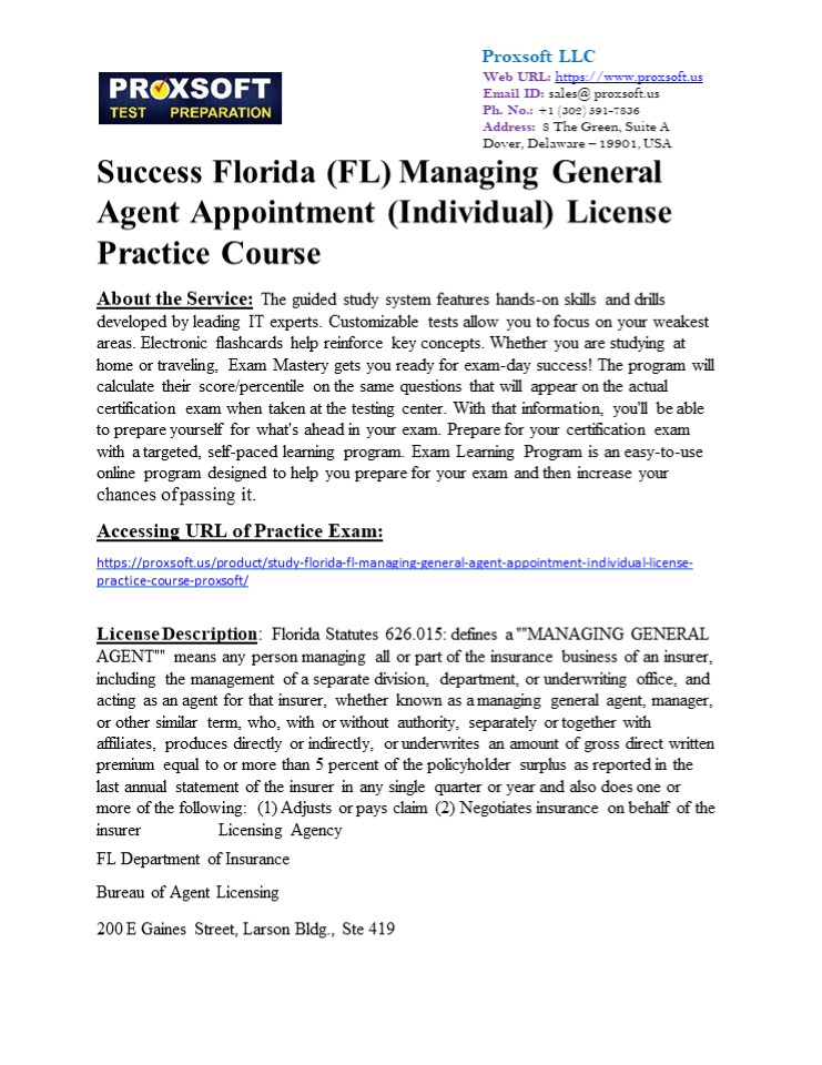 Success Florida (FL) Managing General Agent Appointment (Individual ...