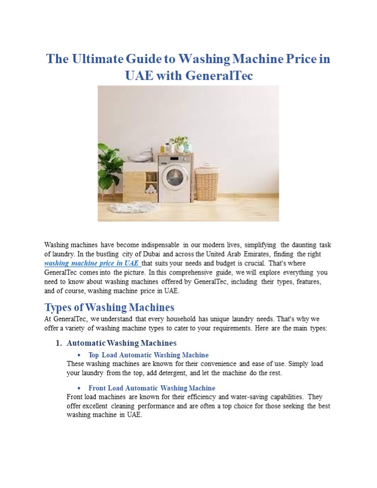 The Ultimate Guide to Washing Machine Price in UAE with GeneralTec ...