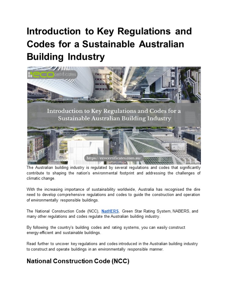 Introduction to Key Regulations and Codes for a Sustainable Australian ...