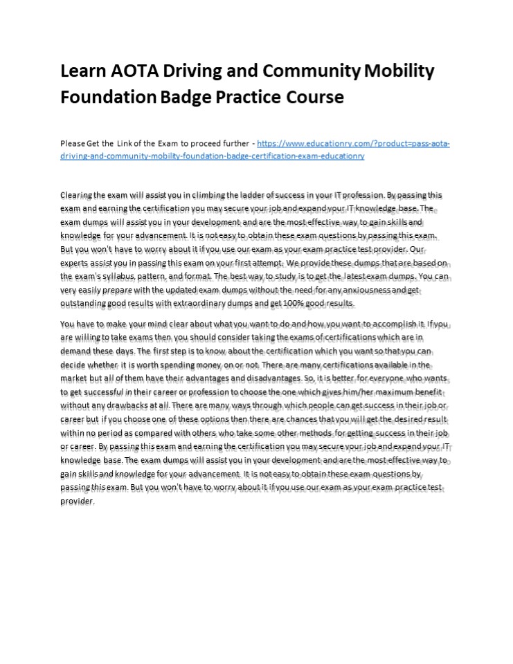 Learn AOTA Driving and Community Mobility Foundation Badge Practice ...
