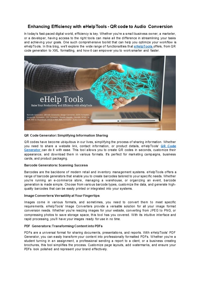 PPT – Enhancing Efficiency with eHelpTools - QR code to Audio Conversion PowerPoint presentation ...