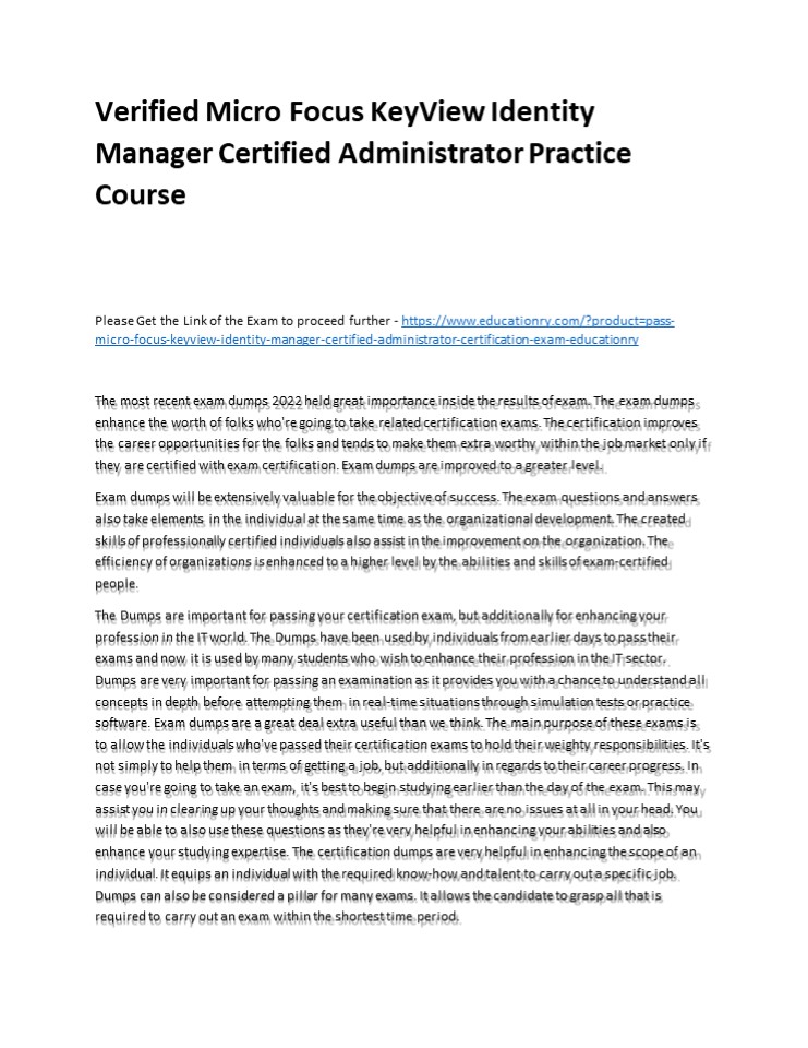 Verified Micro Focus KeyView Identity Manager Certified Administrator ...