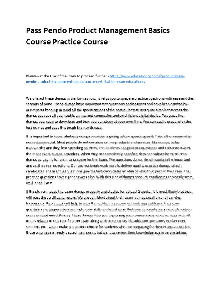 Pass Pendo Product Management Basics Course Practice Course presentation | free to download