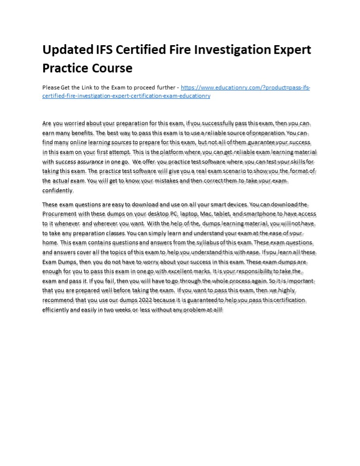 Updated IFS Certified Fire Investigation Expert Practice Course ...