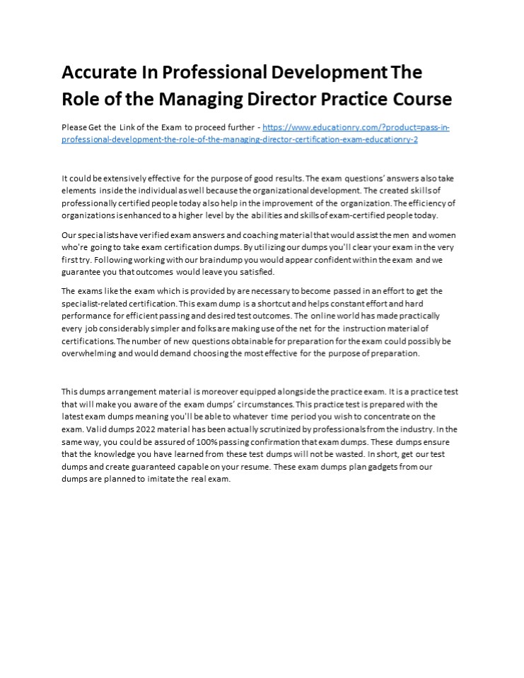 Accurate In Professional Development The Role of the Managing Director ...