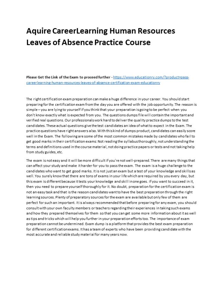 Aquire CareerLearning Human Resources Leaves of Absence Practice Course ...