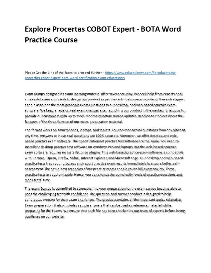 Explore Procertas COBOT Expert - BOTA Word Practice Course presentation ...