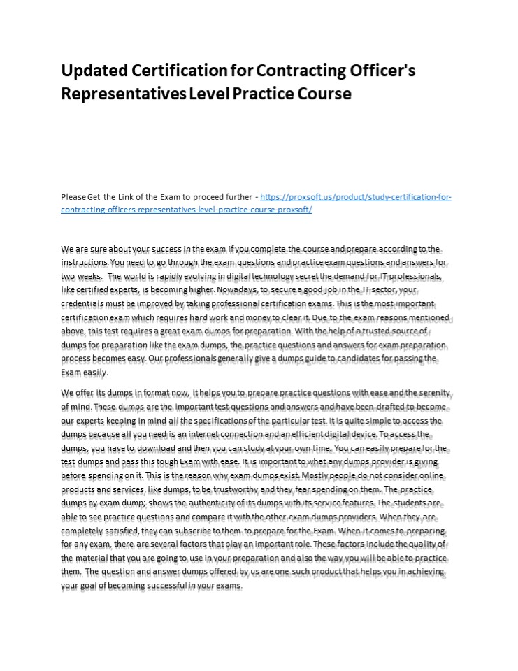 Updated Certification for Contracting Officer's Representatives Level Practice Course ...