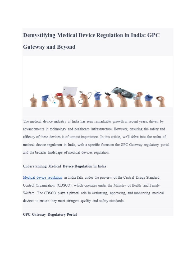 PPT – Demystifying Medical Device Regulation in India: GPC Gateway and Beyond PowerPoint ...