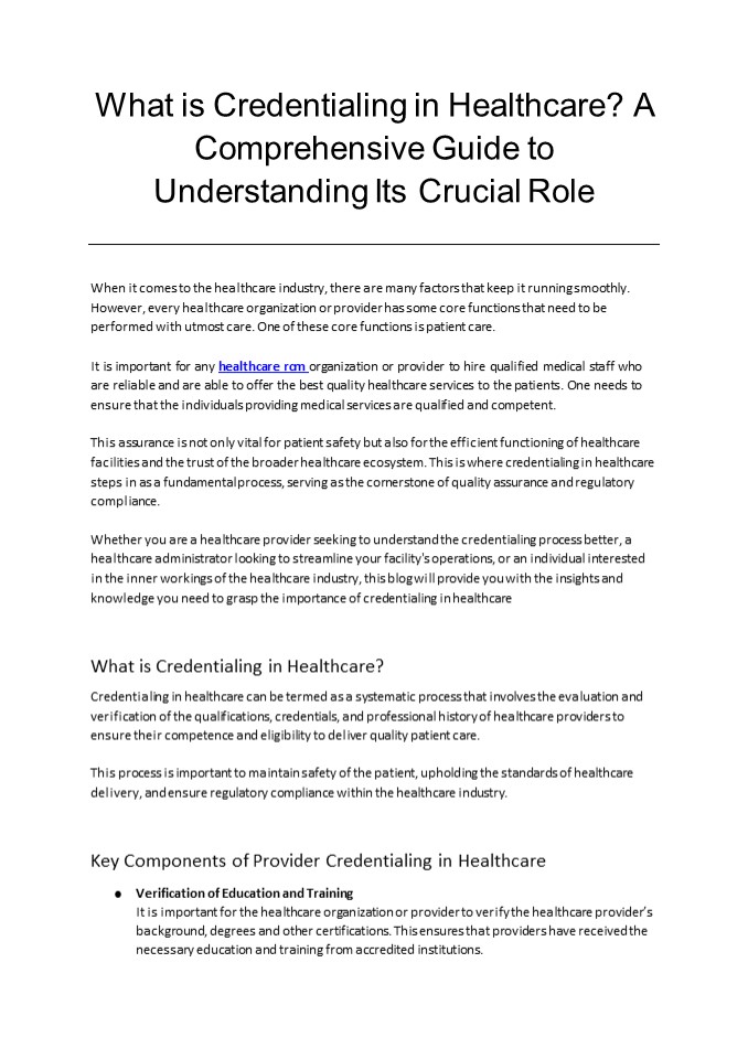 What is Credentialing in Healthcare? A Comprehensive Guide to Understanding Its Crucial Role ...