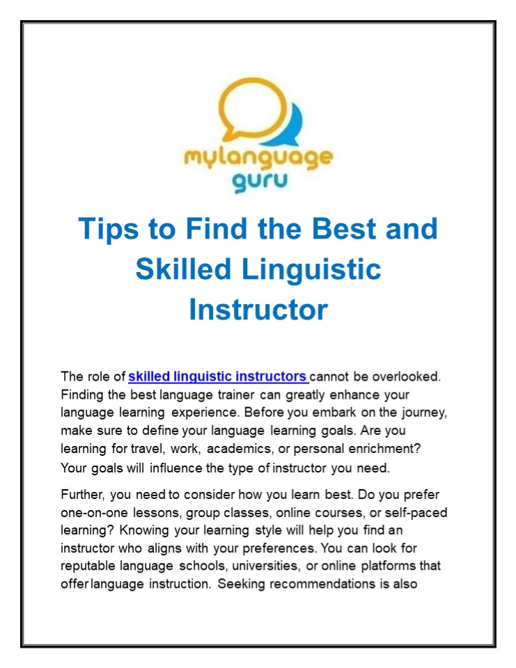 How to Choose the Greatest and Most Skilled Linguistic Instructors ...
