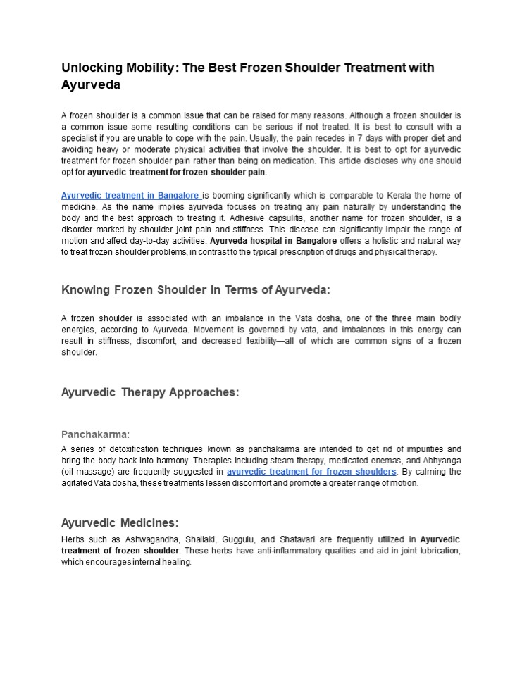 Unlocking Mobility: The Best Frozen Shoulder Treatment with Ayurveda presentation | free to download