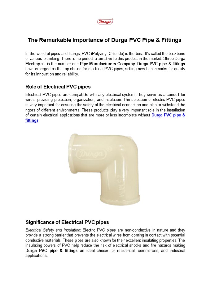The Remarkable Importance of Durga PVC Pipe & Fittings presentation ...
