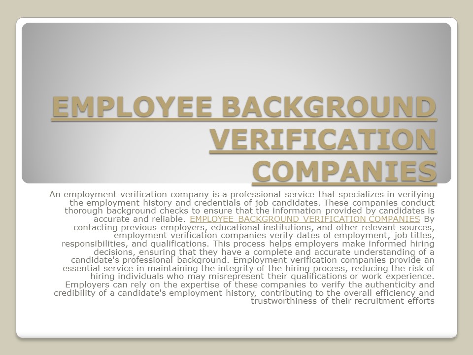 PPT – EMPLOYEE BACKGROUND VERIFICATION COMPANIE PowerPoint presentation ...
