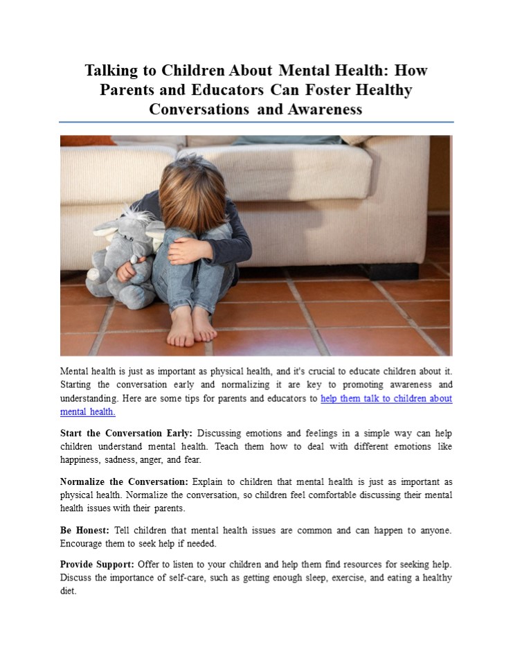 Talking to Children About Mental Health: How Parents and Educators Can ...