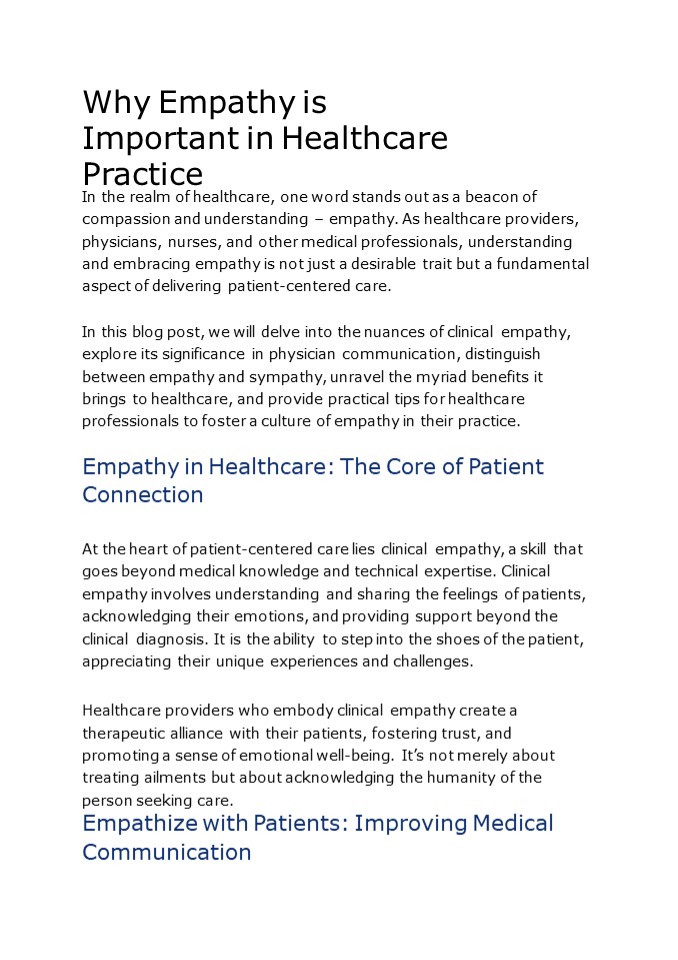 Why Empathy is Important in Healthcare Practice presentation | free to ...