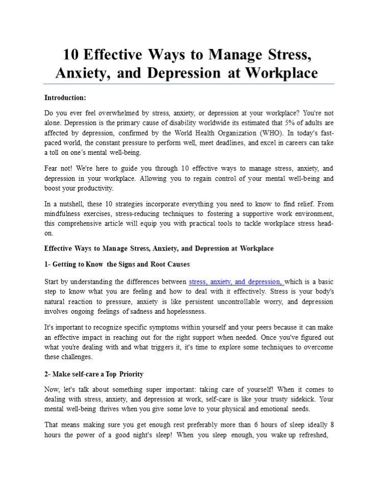 PPT – 10 Effective Ways to Manage Stress, Anxiety, and Depression at ...