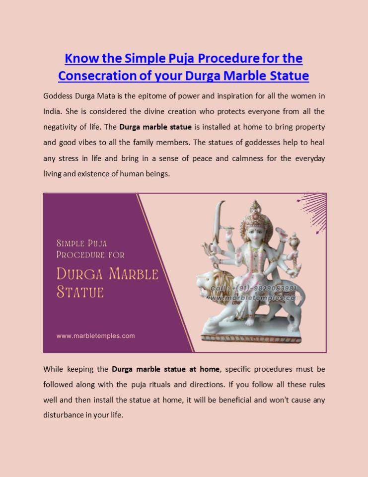 Know the Simple Puja Procedure for the Consecration of Durga Marble ...