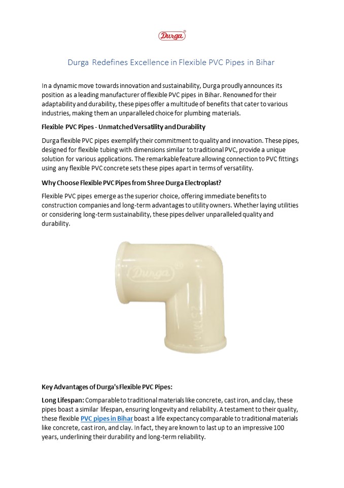 PPT – Durga Redefines Excellence in Flexible PVC Pipes in Bihar ...