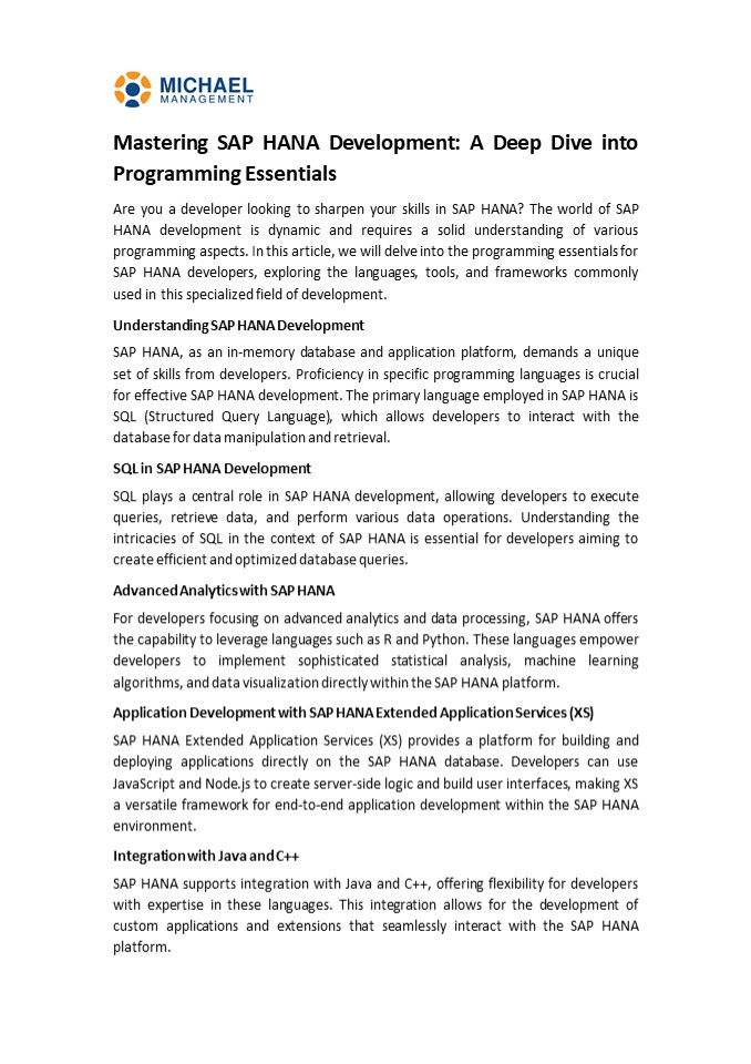 Mastering SAP HANA Development: A Deep Dive into Programming Essentials ...