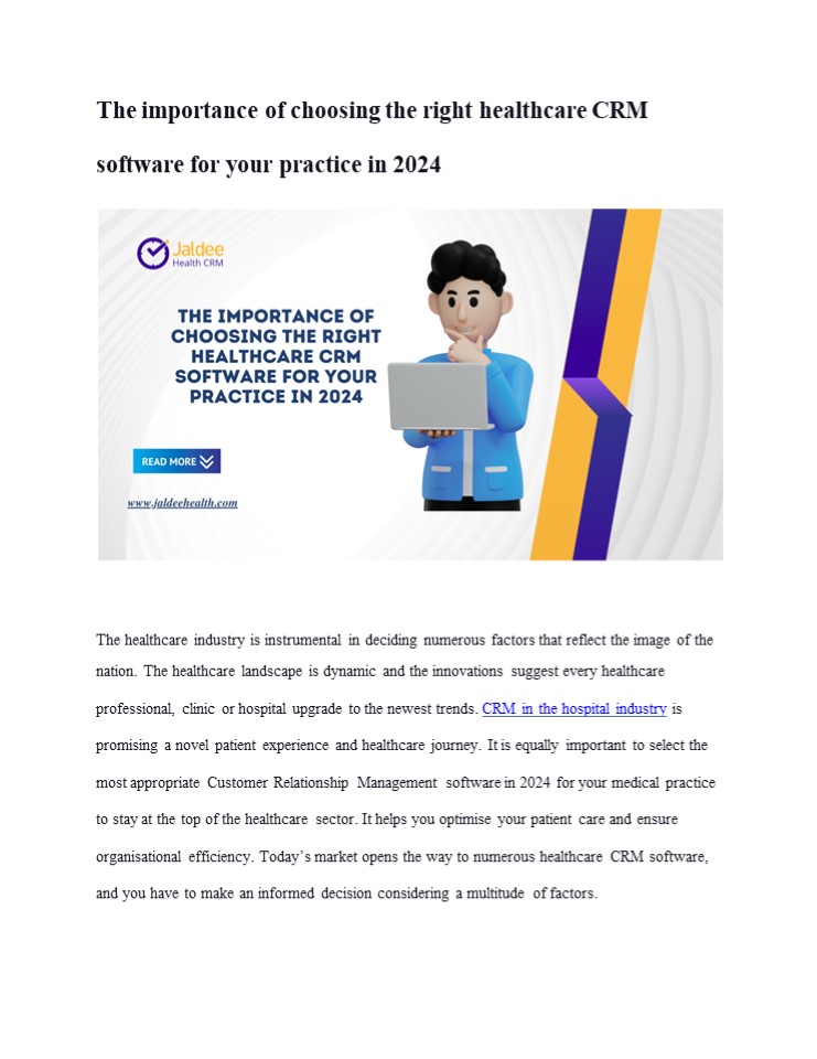 The importance of choosing the right healthcare CRM software for your practice in 2024 ...