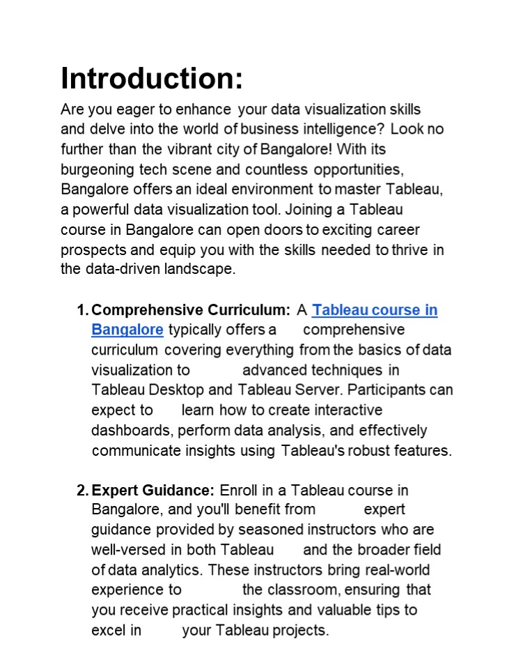 Tableau Course in Bangalore presentation | free to download