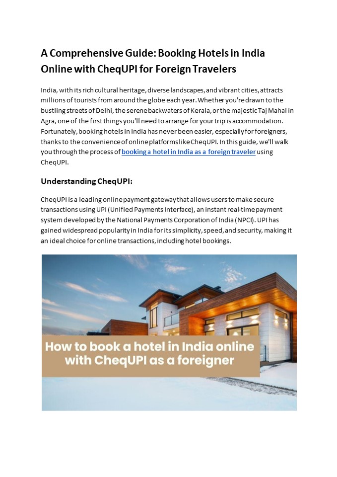 A Comprehensive Guide: Booking Hotels in India Online with CheqUPI for ...