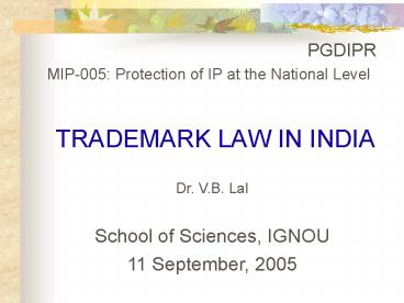 TRADEMARK LAW IN INDIA presentation | free to view