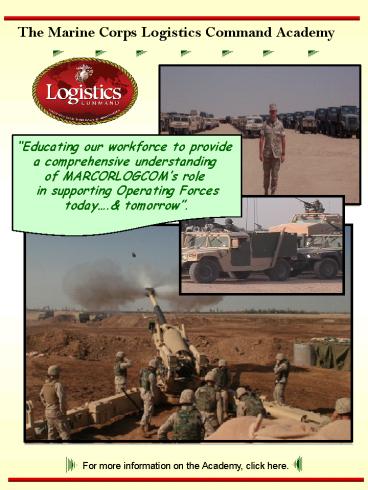 The Marine Corps Logistics Command Academy presentation | free to view