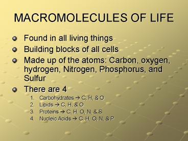 PPT – MACROMOLECULES OF LIFE PowerPoint presentation | free to view ...