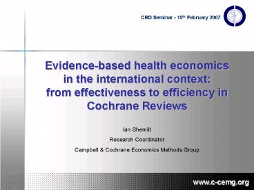 Evidencebased health economics in the international context: from ...