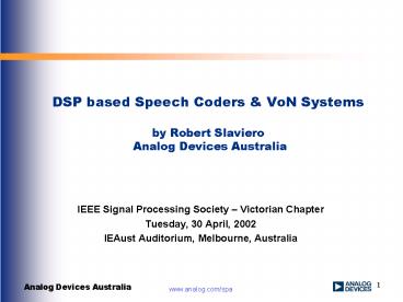 DSP based Speech Coders presentation | free to view